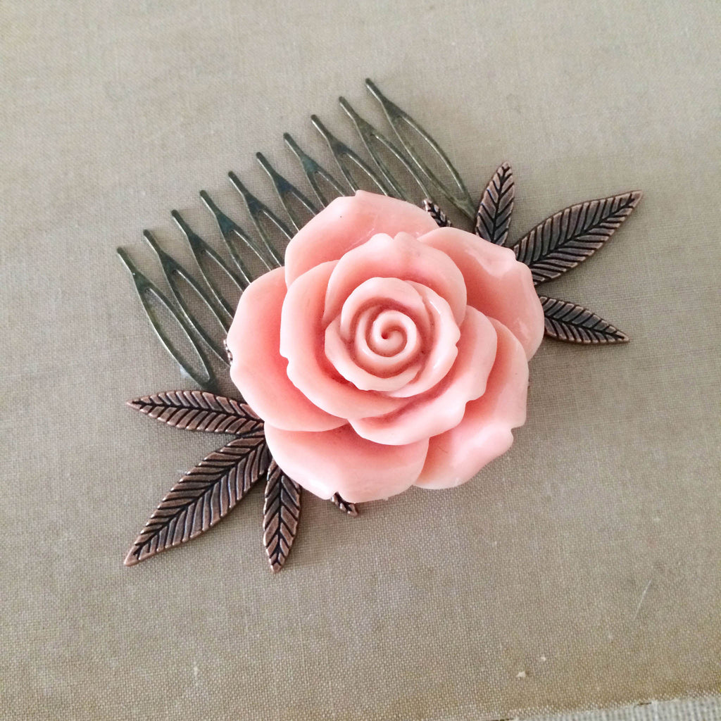 Rose Weed Comb - Coral & Copper weed wedding hair accessory – Smokies ...